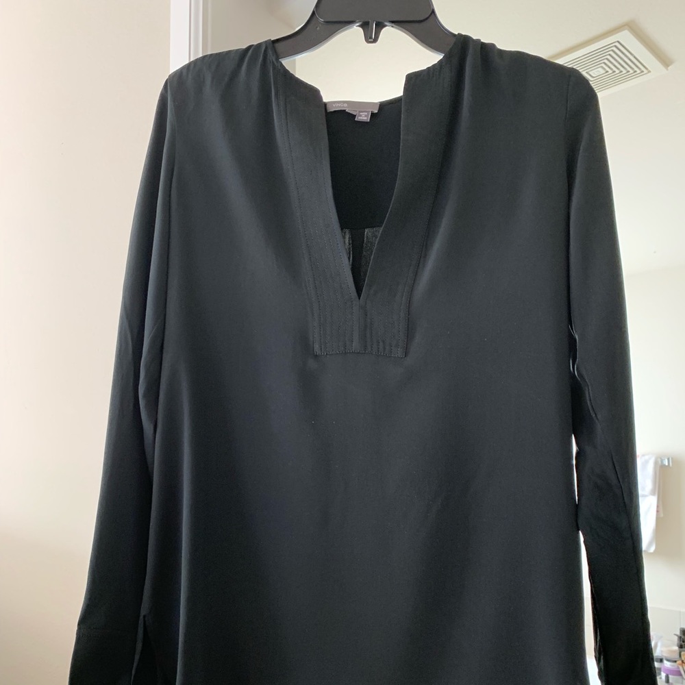 Vince Split Neck Silk Tunic Top - Gem
